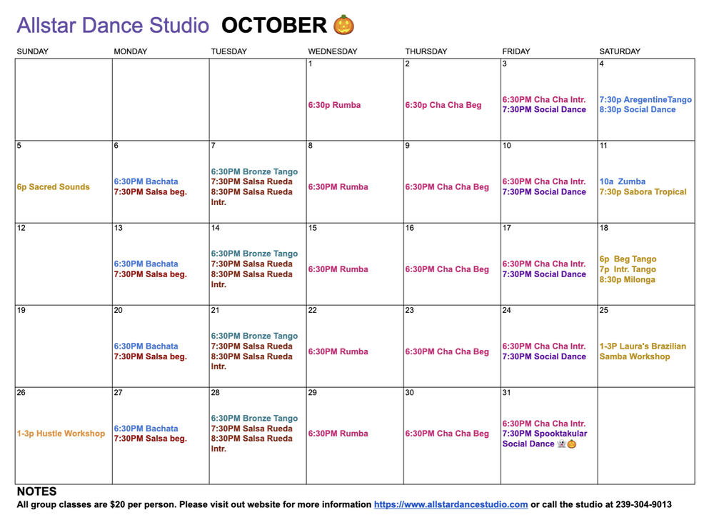 Group Class Schedule Allstar Dance Studio